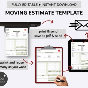 Printable Moving Estimate Template for Excel and Google Sheets | Home Mover Estimate Form | Job ...