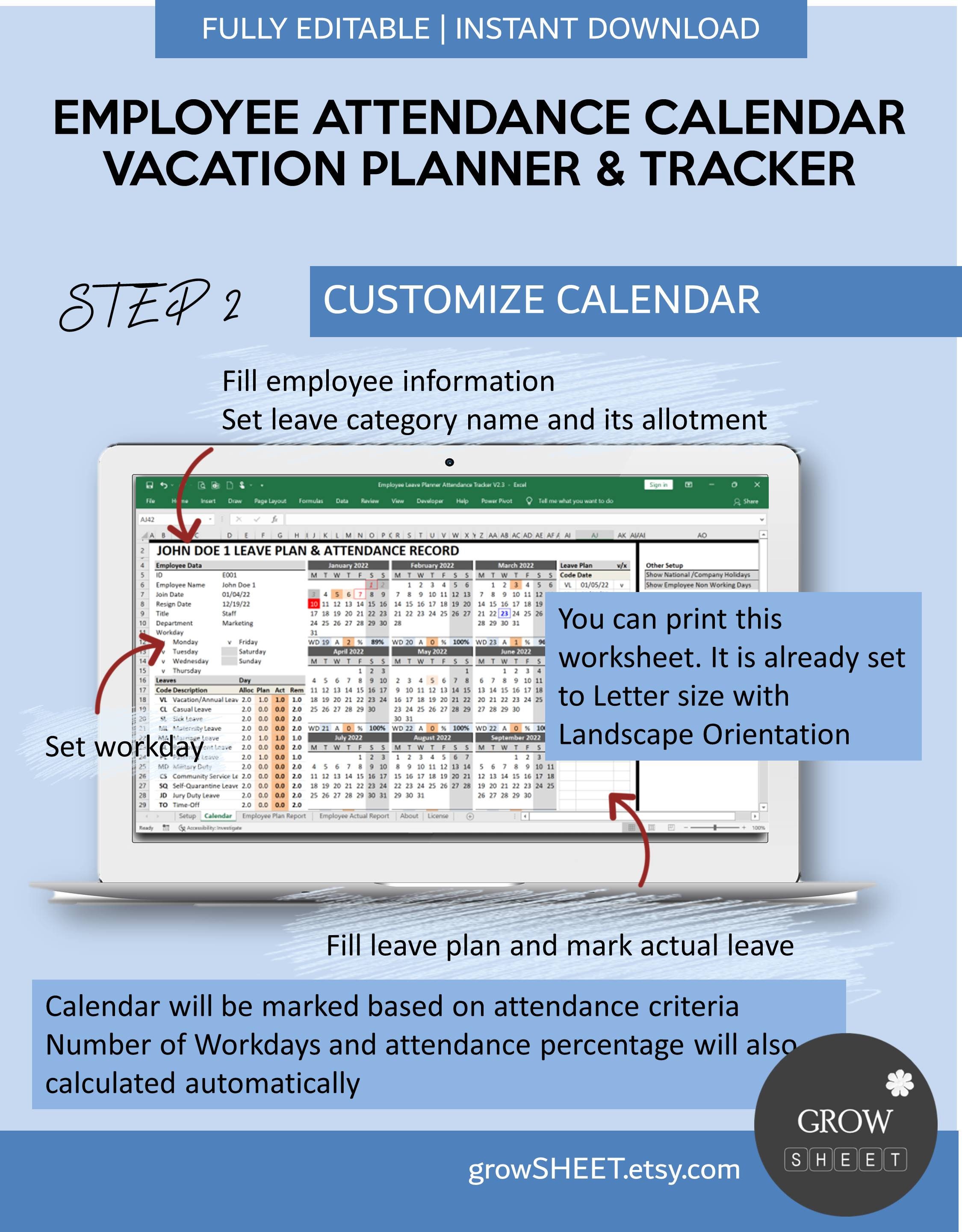Employee Attendance Calendar 2024 - 2025 - 2026 and Beyond | Vacation ...