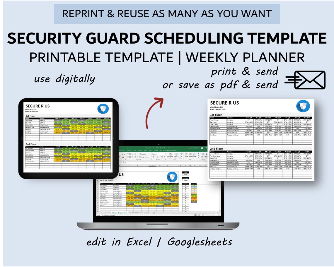 Security Guard Scheduling Template | Multi Roles-location-shift Period ...