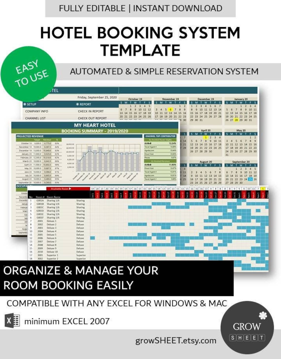 Hotel Booking System Template | Hotel Reservation Spreadsheet Excel ...
