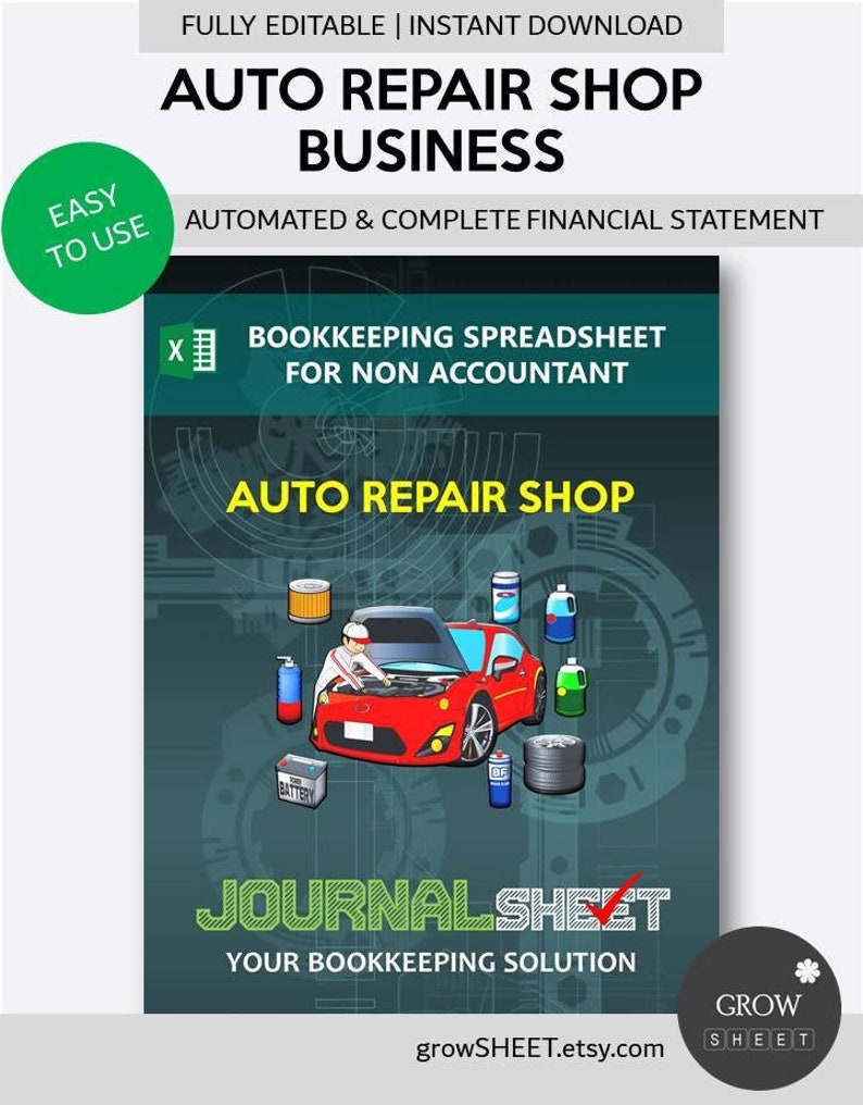 Auto Repair Shop Business Bookkeeping Spreadsheet for Non Accountant ...