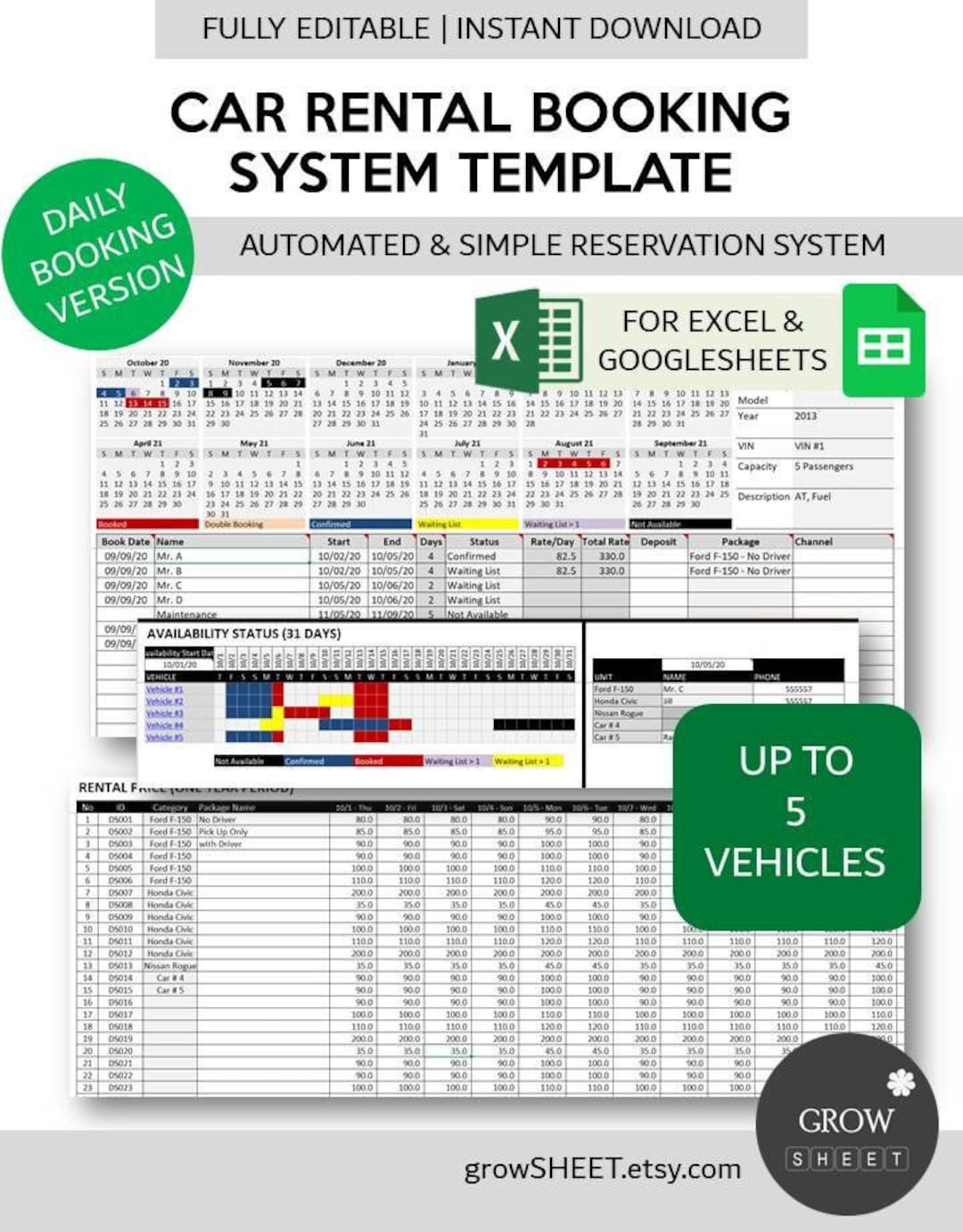 Car Rental Daily Booking Template | Auto Rental Reservation Template ...