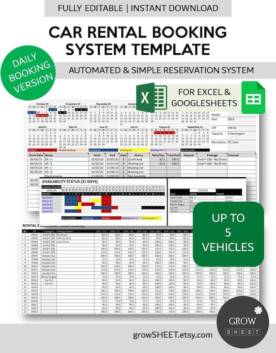 Car Rental Daily Booking Template Auto Rental Reservation | Etsy