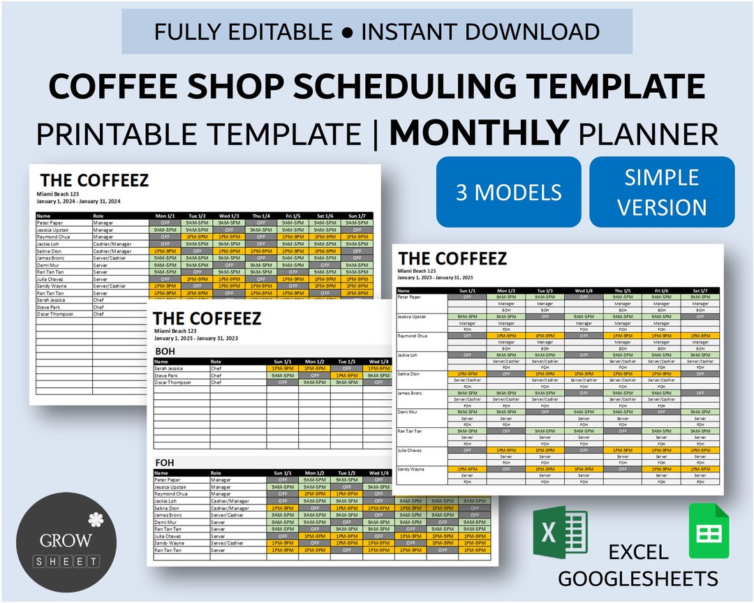 Coffee Shop Scheduling Template | Multi Roles-location-shift Period ...