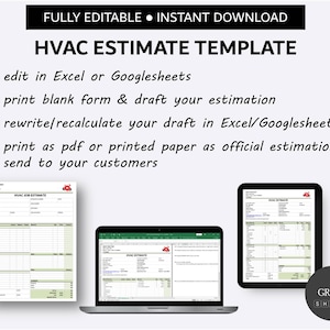 Printable HVAC Estimate Template | Job Estimate Template | Work ...