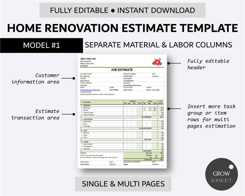 Printable Home Renovation Template for Excel and Google Sheets ...