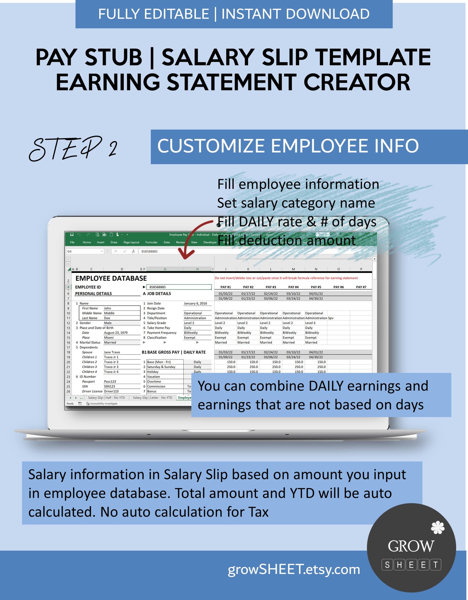 Salary Slip Generator | Earning Statement Template | Pay Slip Creator ...