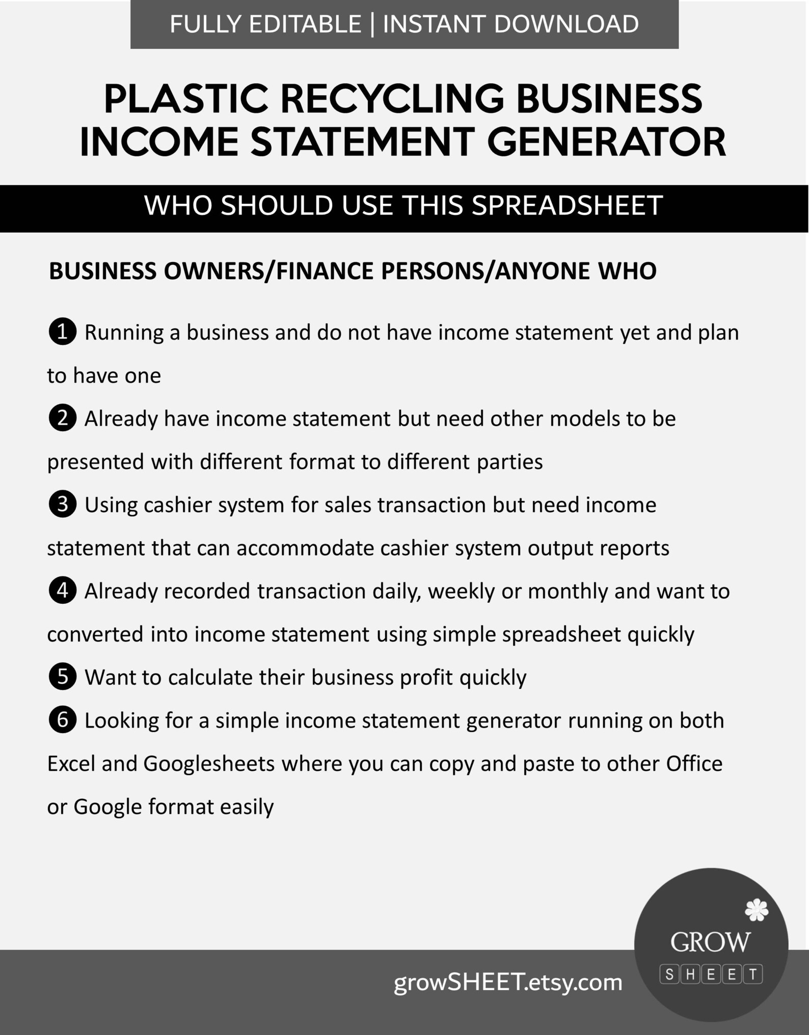 Plastic Recycling Business Income Statement Generator | Simple ...