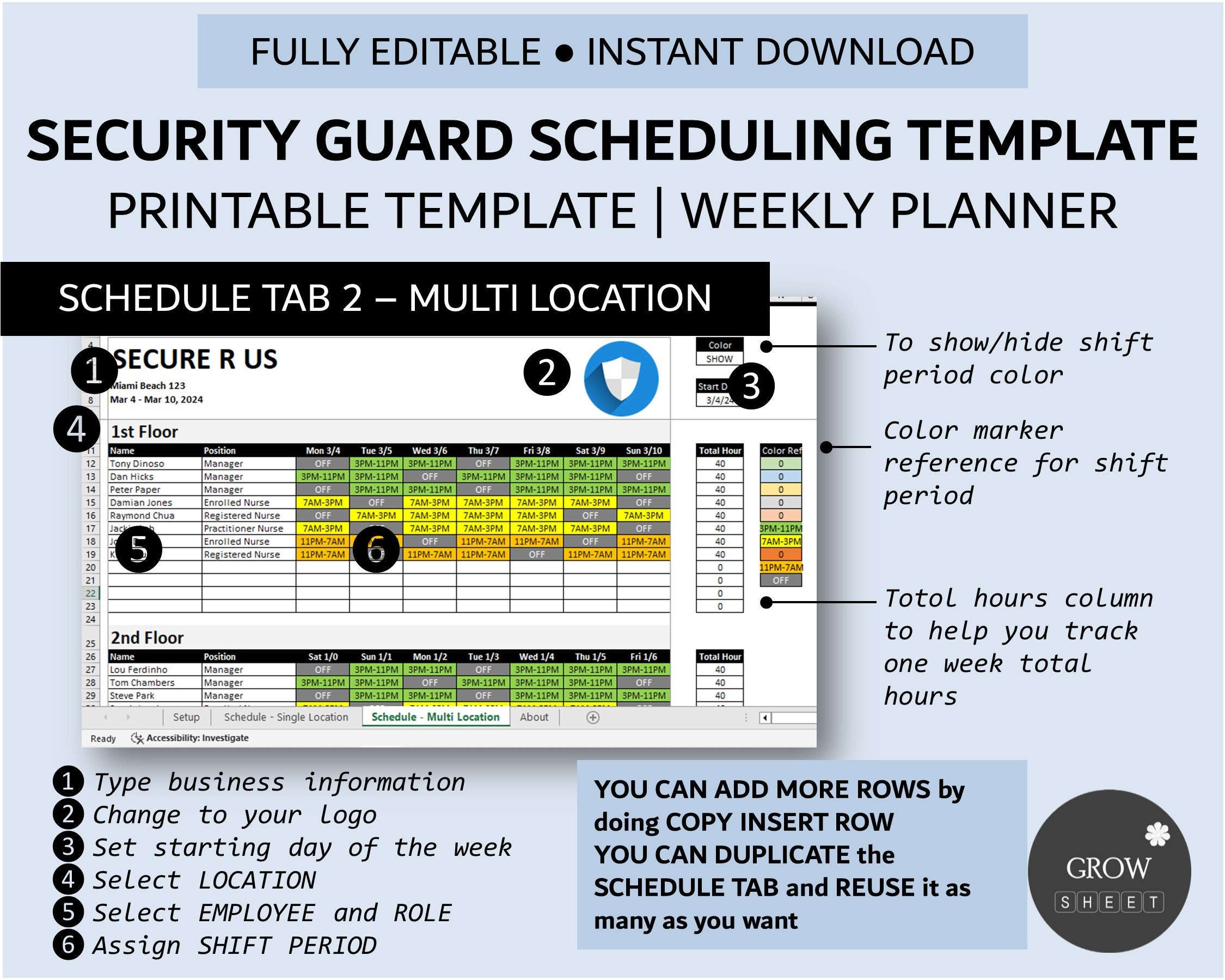Security Guard Scheduling Template | Multi Roles-location-shift Period ...