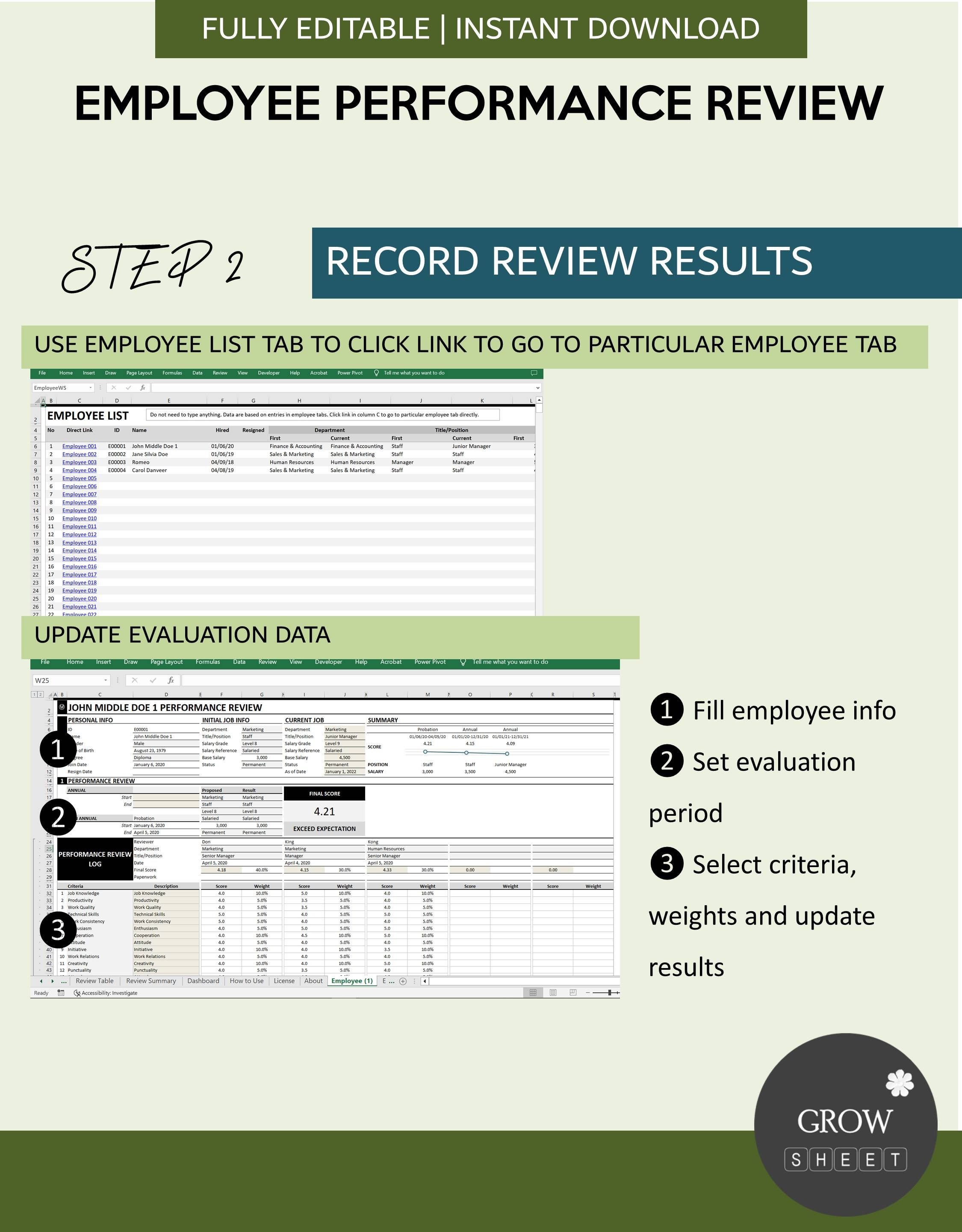 Employee Performance Review Template With Database Performance Evaluation Review Log HR ...