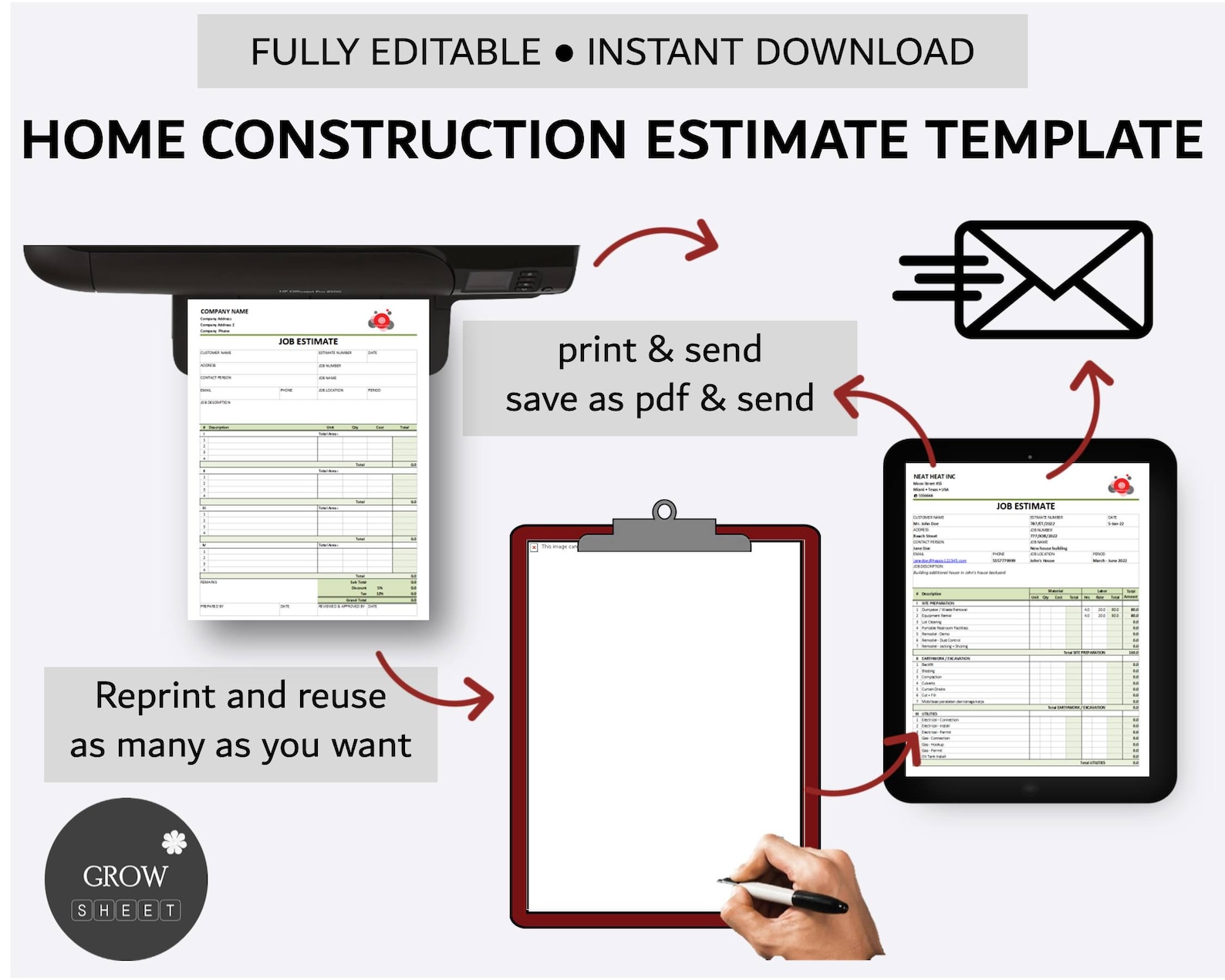 Home Construction Estimate Template | Printable Construction Estimate ...