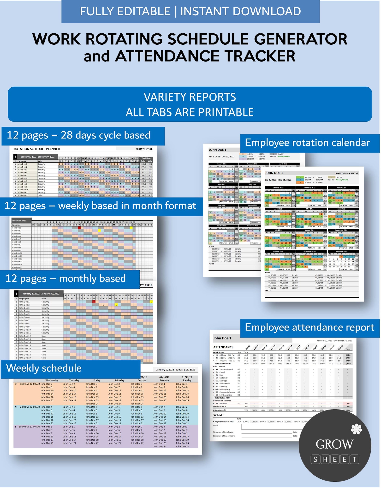 Work Rotating Generator Template and Attendance Tracker | Automated ...