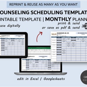 Counseling Scheduling Template for Excel and Google Sheets | Printable ...
