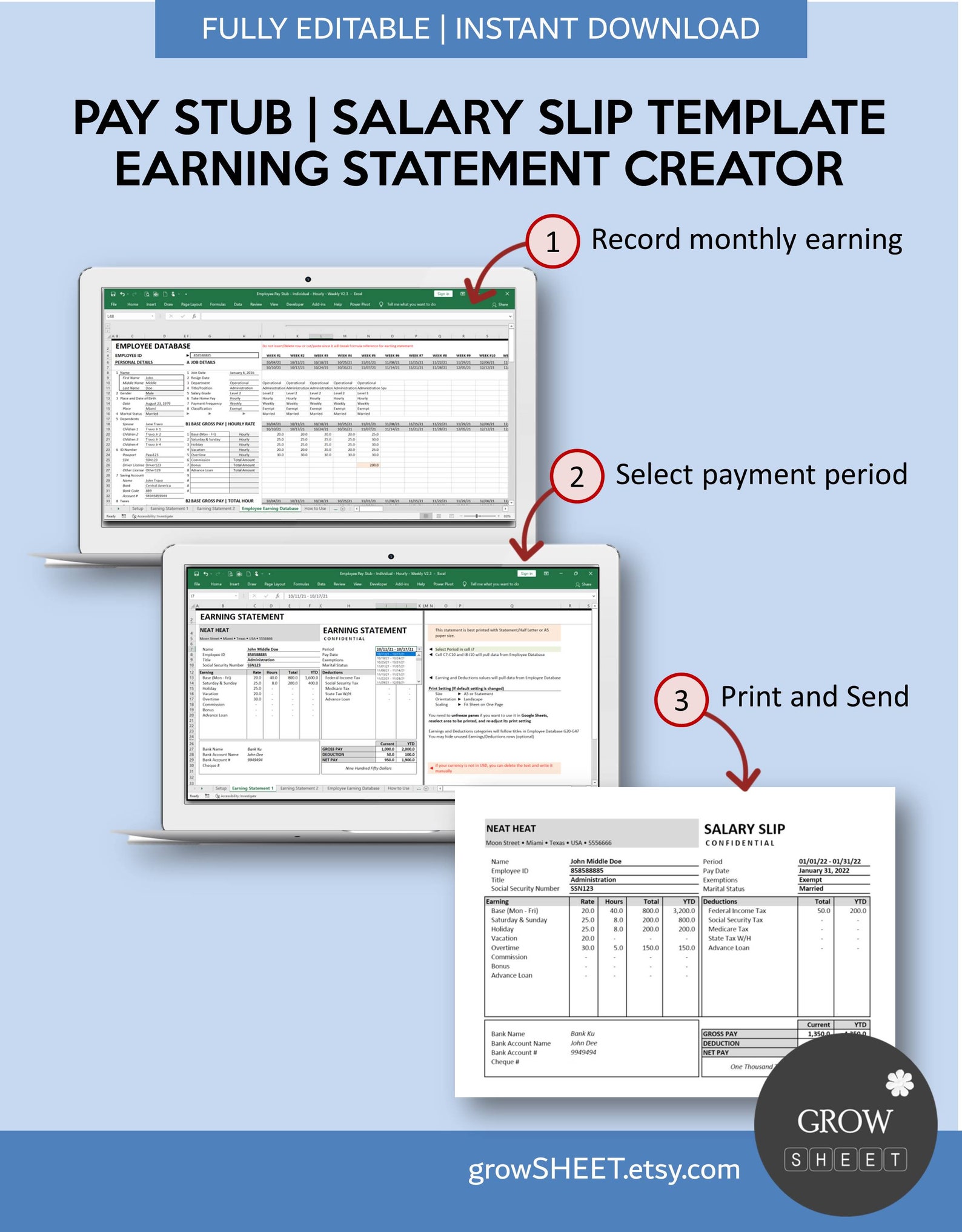 Pay Stub Generator With Database | Pay Slip Creator for Excel and ...