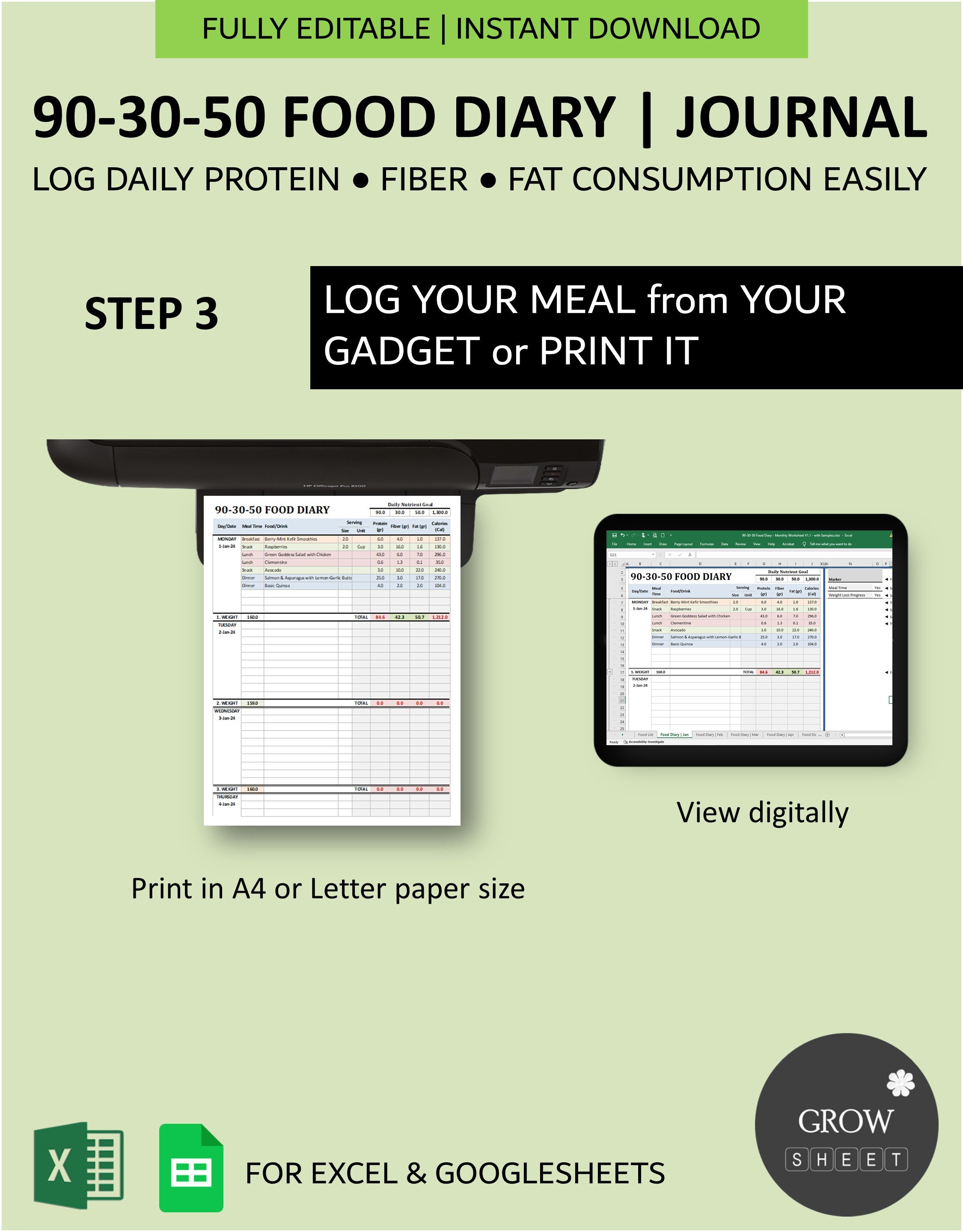 90-30-50 Food Diary | Daily Food Journal With Nutrient Calculator | 90 ...