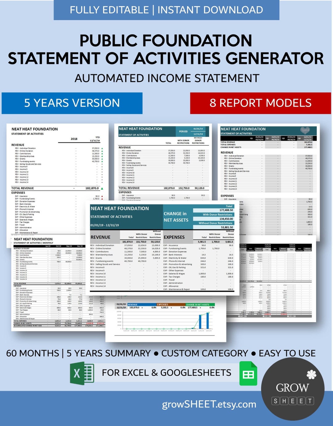 Public Foundation Income Statement Generator | Statement of Activities ...