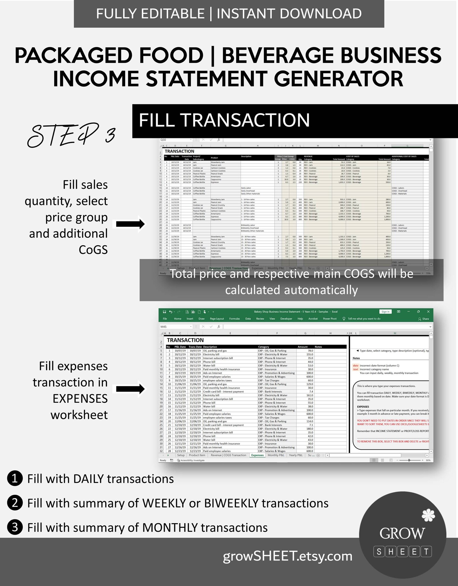 Packaged Food Business Income Statement Generator | Automated Profit ...