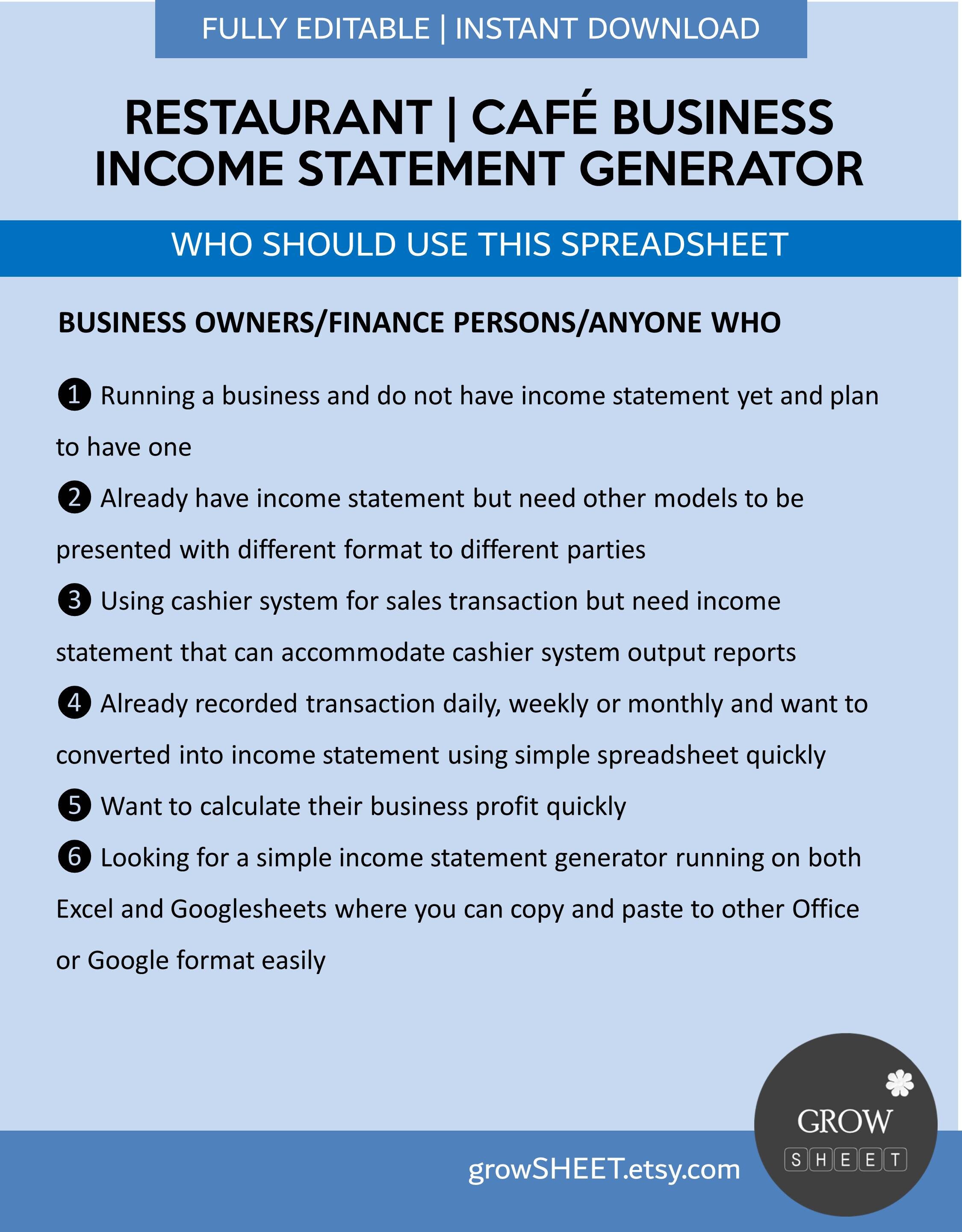 Restaurant Business Income Statement Generator | Automated Profit ...