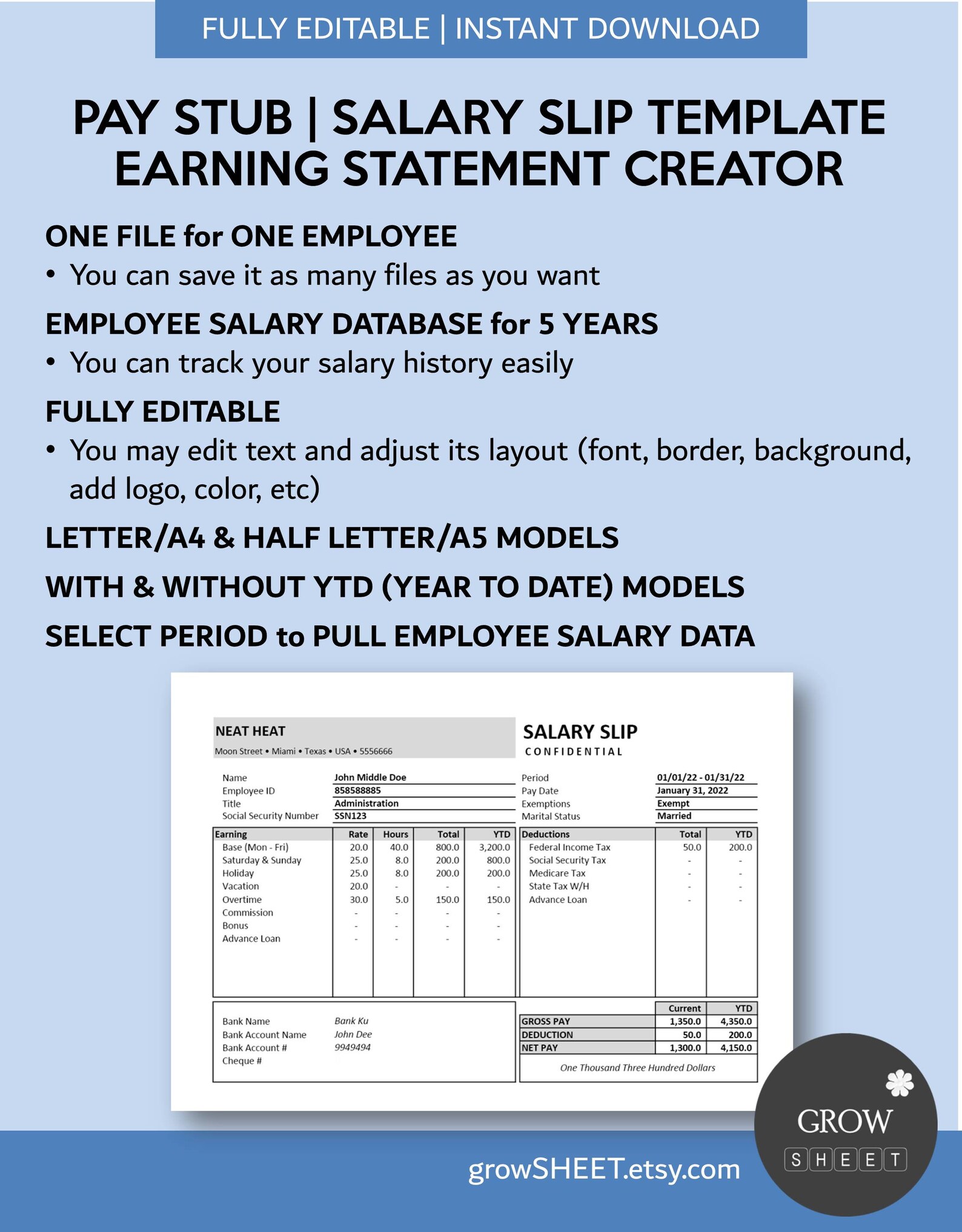 Pay Stub Generator With Database | Pay Slip Creator for Excel and ...