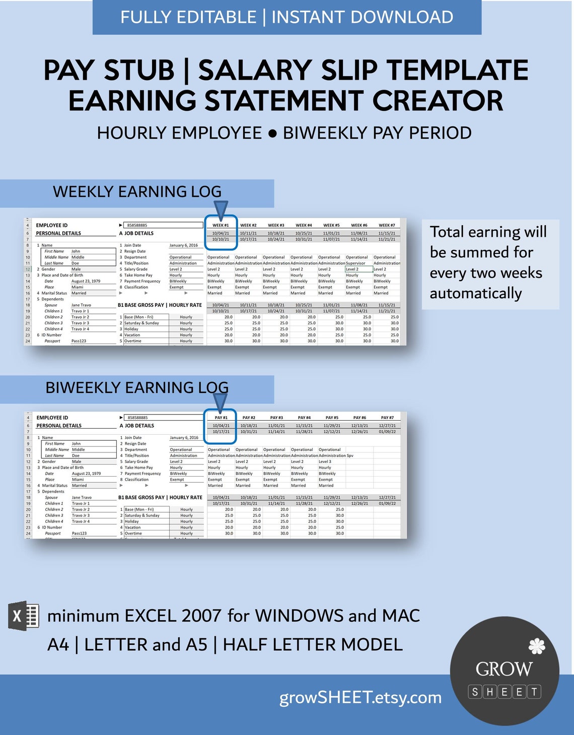 Salary Slip Generator | Pay Slip Creator for Hourly Employee | Biweekly ...