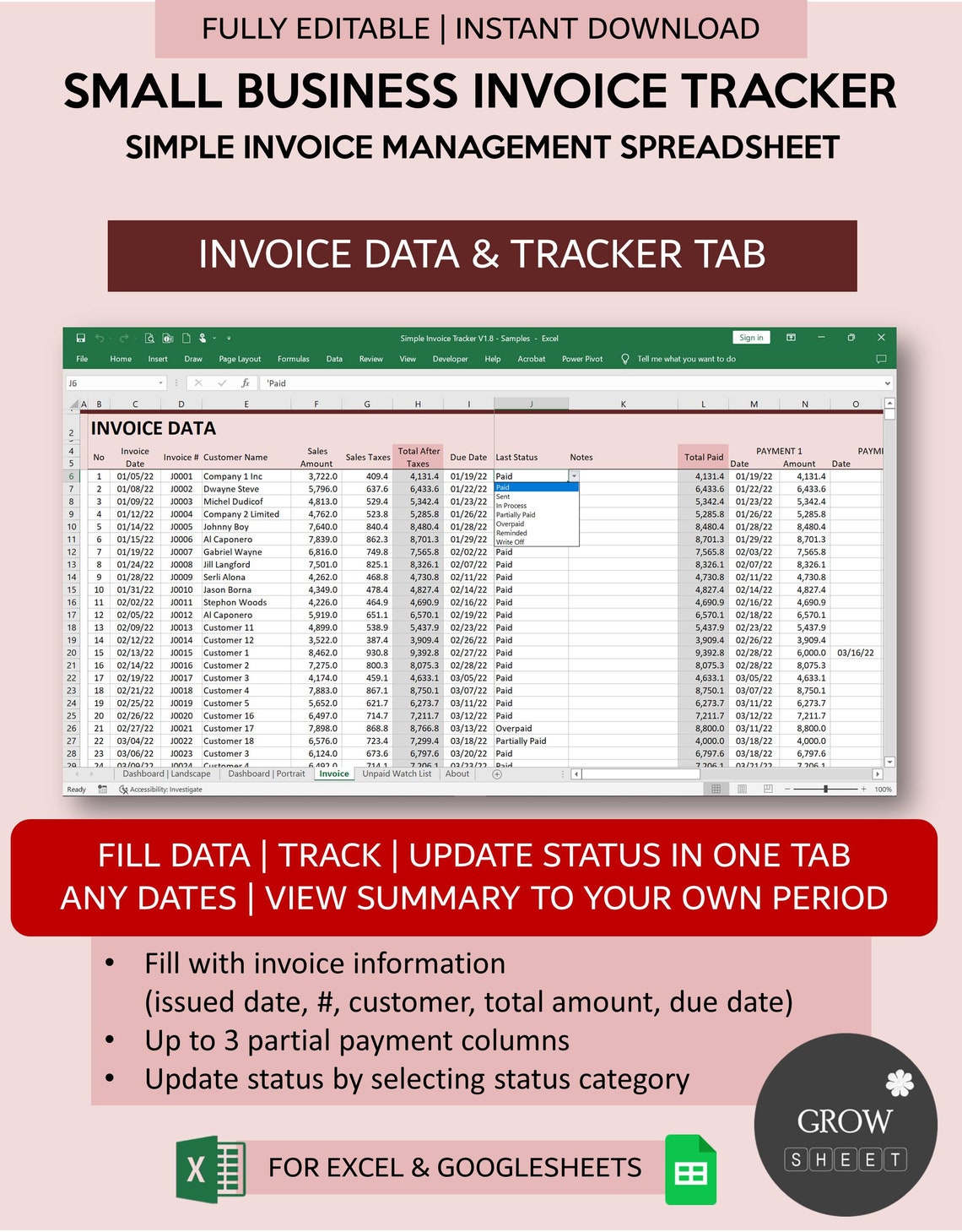 Invoice Tracker Spreadsheet | Small Business Invoice Management ...