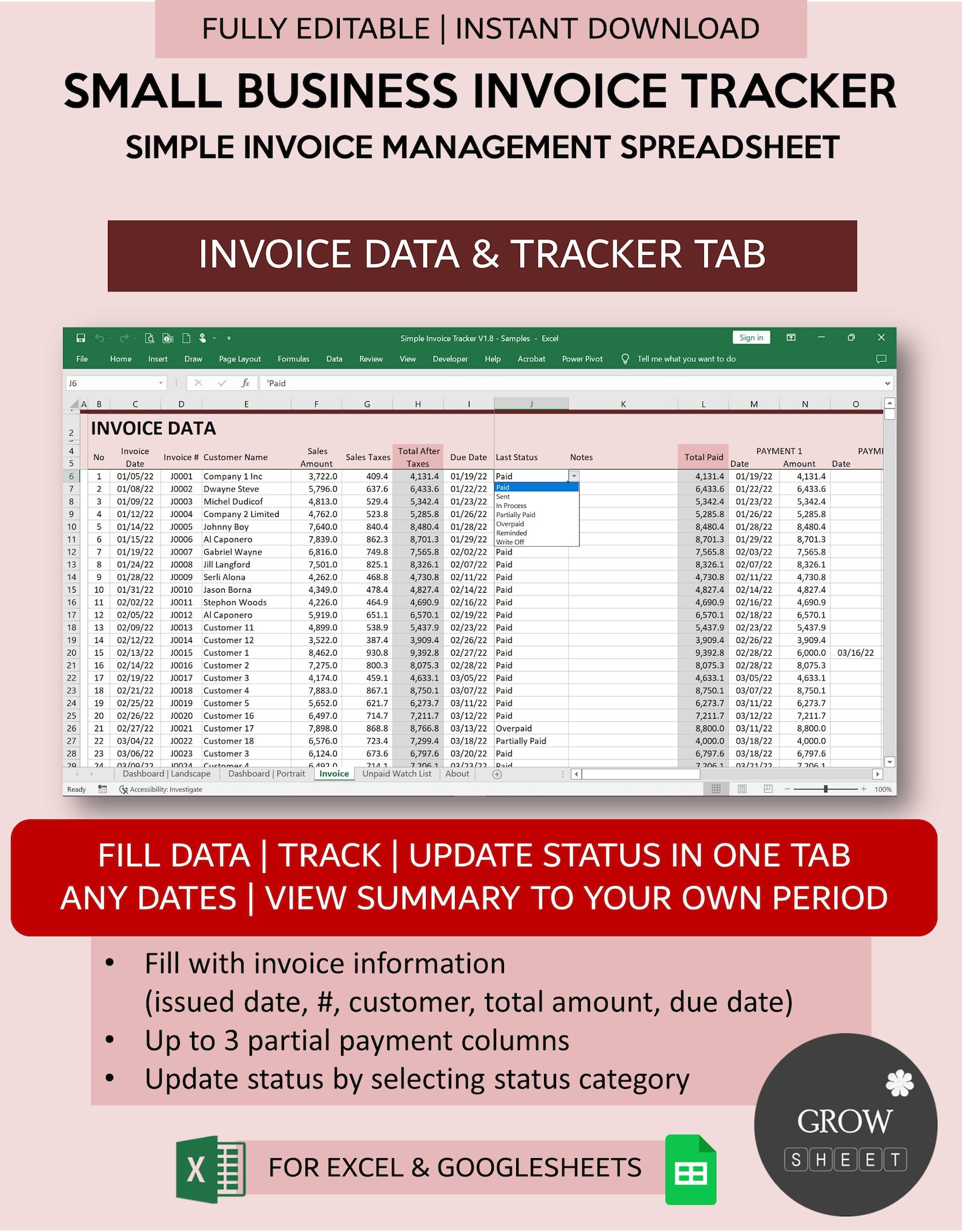 Invoice Tracker Spreadsheet | Small Business Invoice Management ...