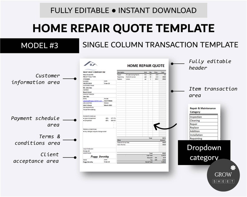 Printable Home Repair Quote Template | Home Renovation Price Quotation ...
