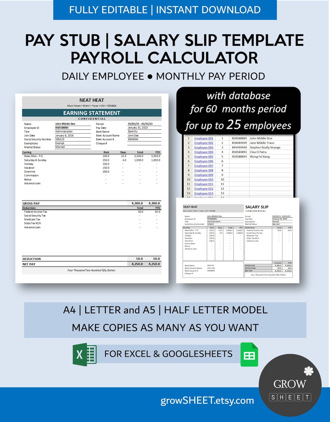 Salary Slip Generator | Pay Slip Creator With Daily Employee Database | Monthly Pay Period ...