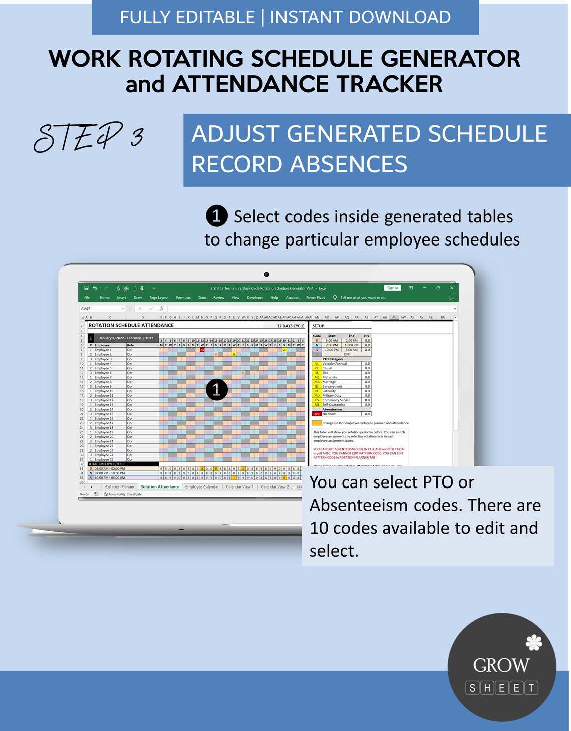 Work Rotating Generator Template and Attendance Tracker Automated ...