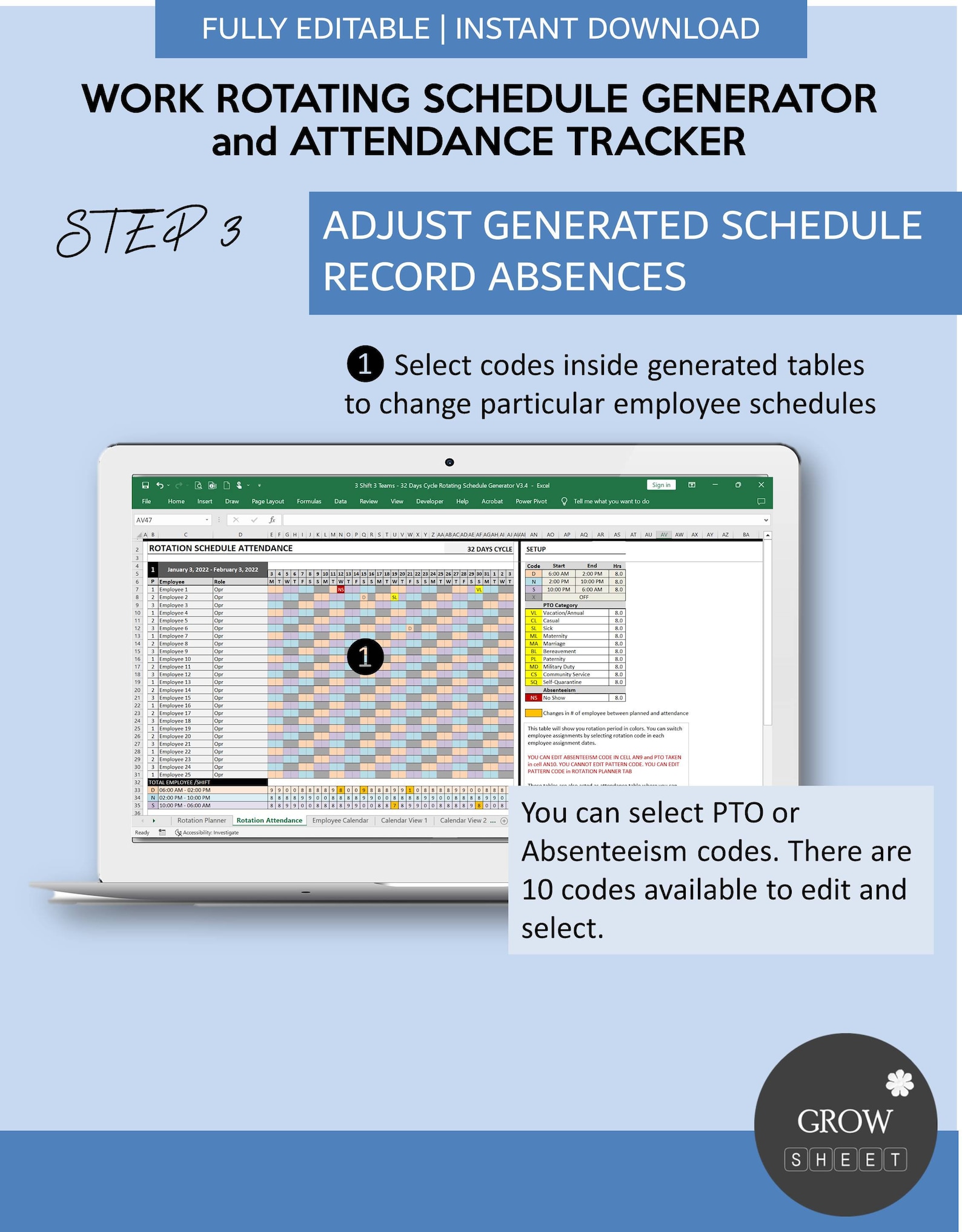 Work Rotating Generator Template and Attendance Tracker | Automated ...