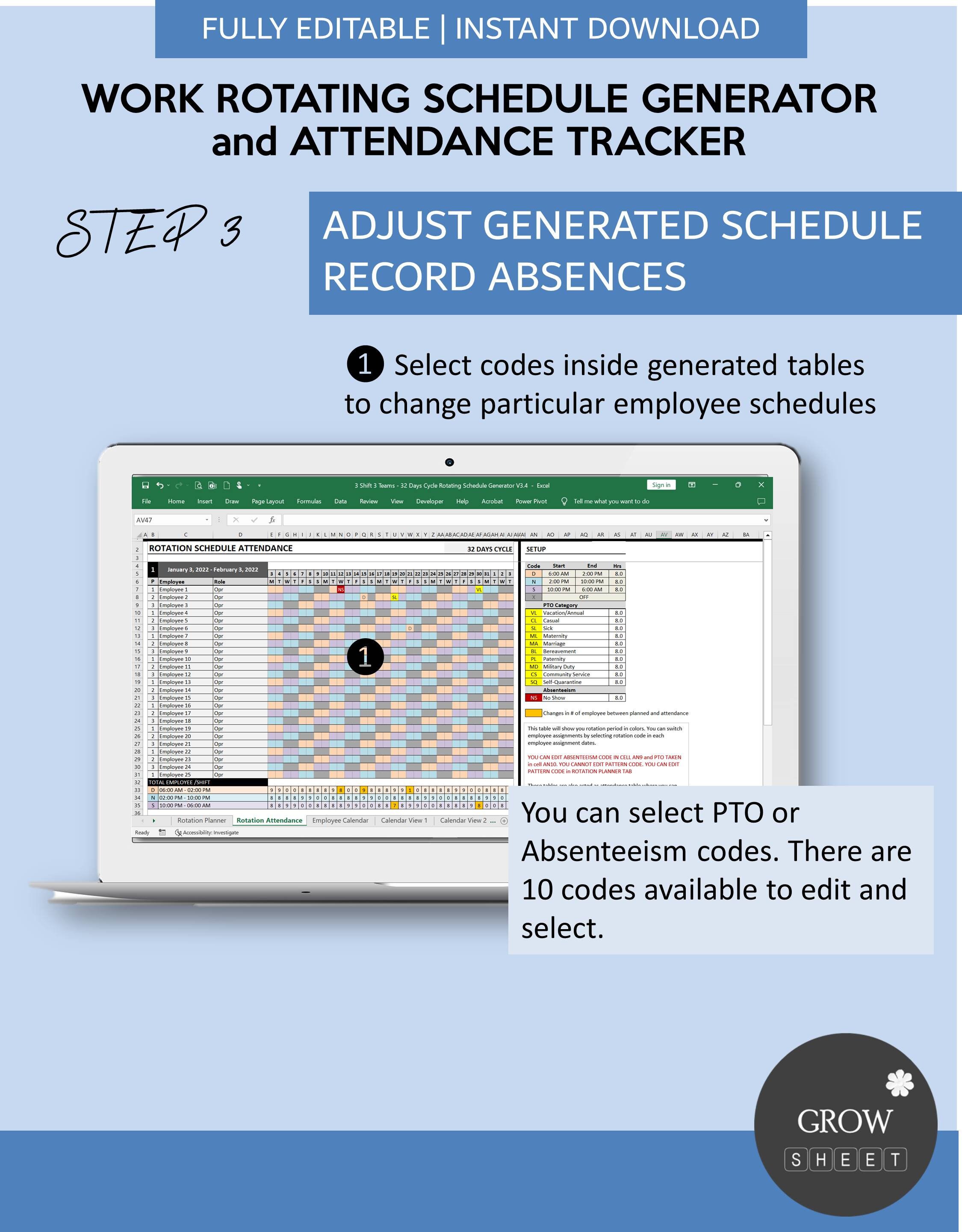Work Rotating Generator Template and Attendance Tracker | Automated ...