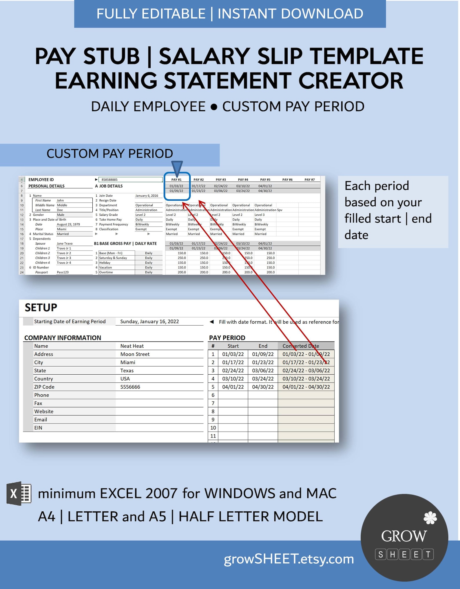 Salary Slip Generator | Earning Statement Template | Pay Slip Creator for Daily Employee ...