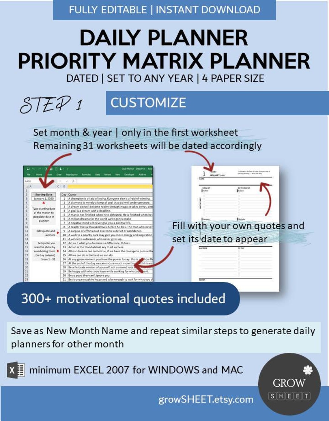 Daily Planner With Priority Matrix | Priority Matrix Planner Template ...