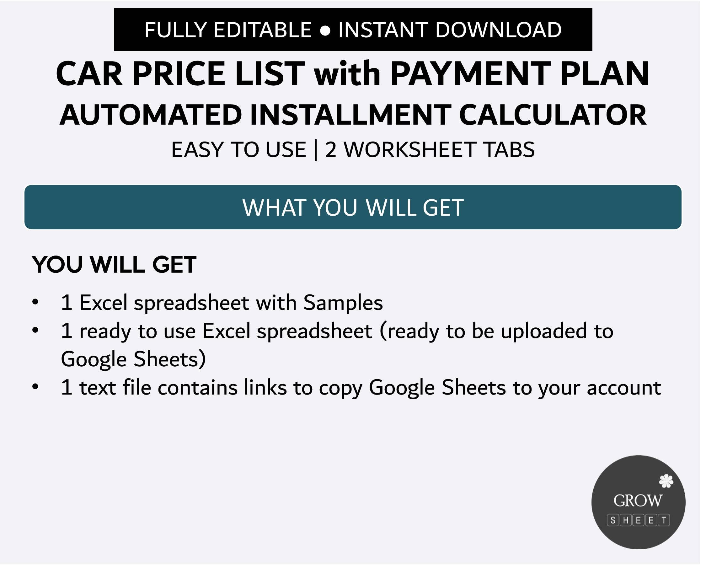 Car Price List With Payment Plan Vehicle Price List With - Etsy
