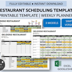 Restaurant Scheduling Template for Excel and Google Sheets | Multi ...