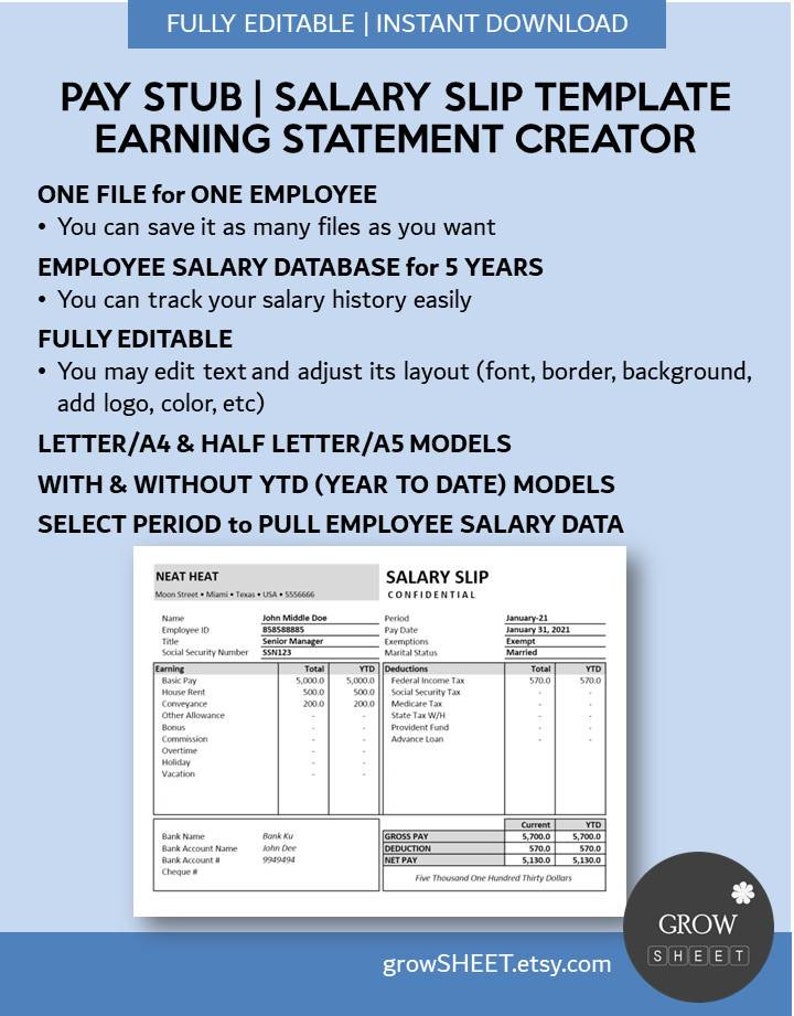 Earning Statement Generator | Salary Pay Slip Template for Salaried ...