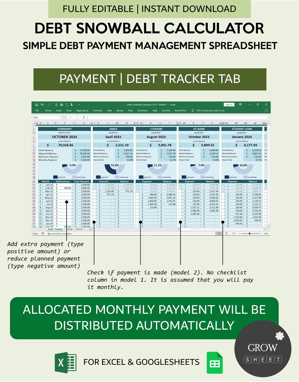 Debt Snowball Spreadsheet | Loan Payment Tracker | Debt Payoff ...