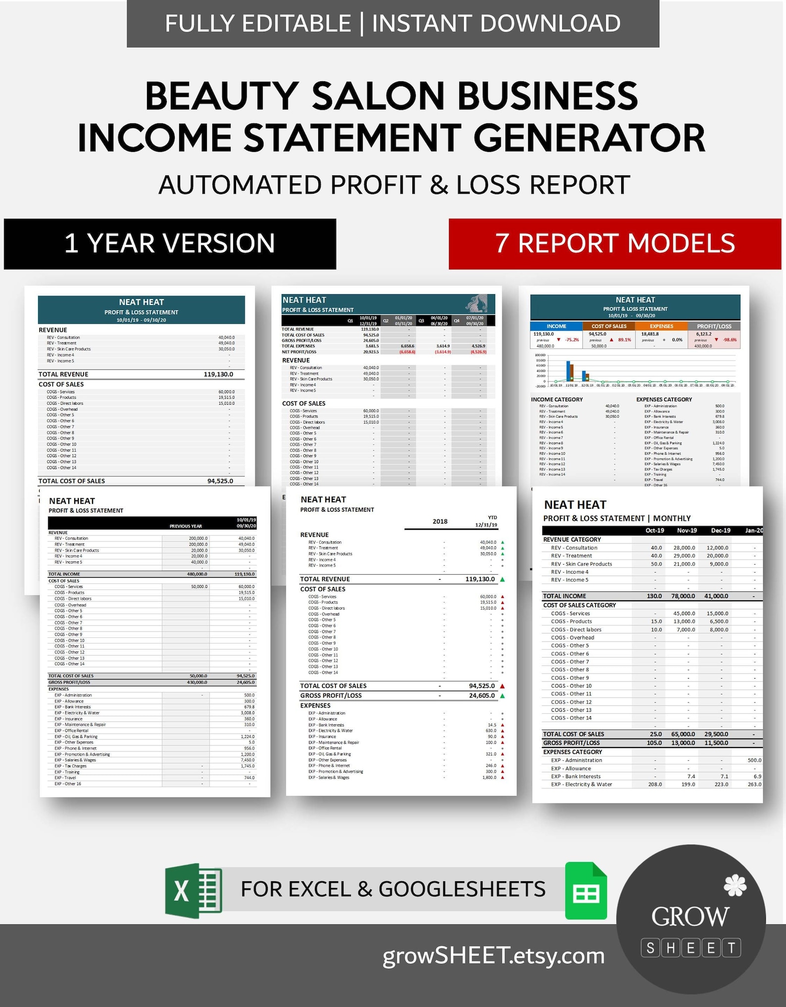 Beauty Salon Business Income Statement Generator | Automated Profit ...