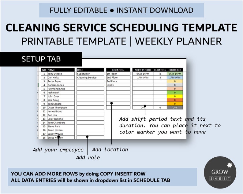 Cleaning Service Scheduling Template | Multi Roles-location-shift ...