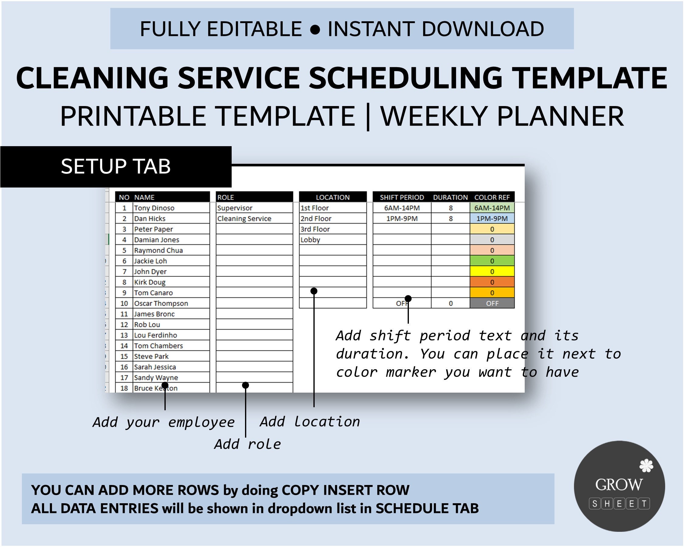 Cleaning Service Scheduling Template | Multi Roles-location-shift ...