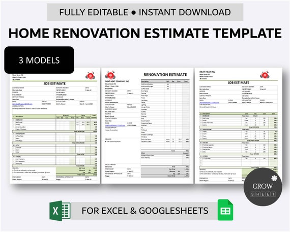 Printable Home Renovation Template for Excel and Google Sheets | Etsy