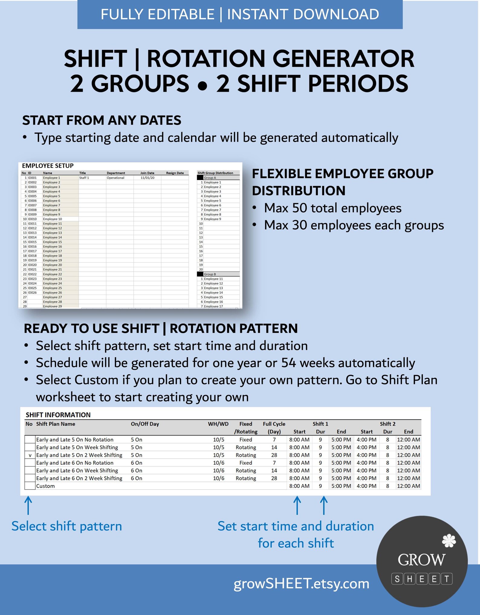 Employee Work Shift Rotating Schedule Generator | Early and Late Work ...