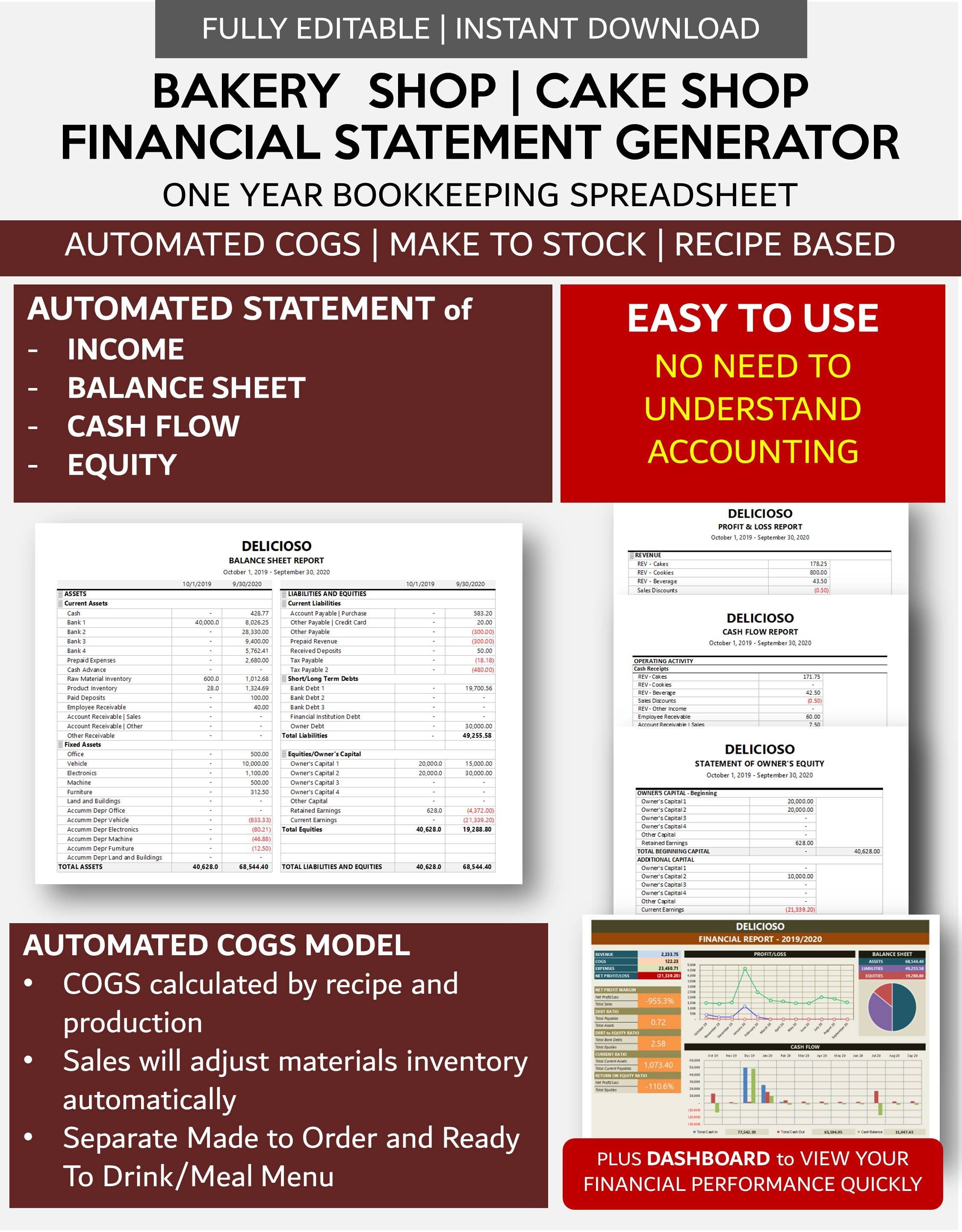 Bakery Shop Financial Statement Generator | Automated Income - Balance ...