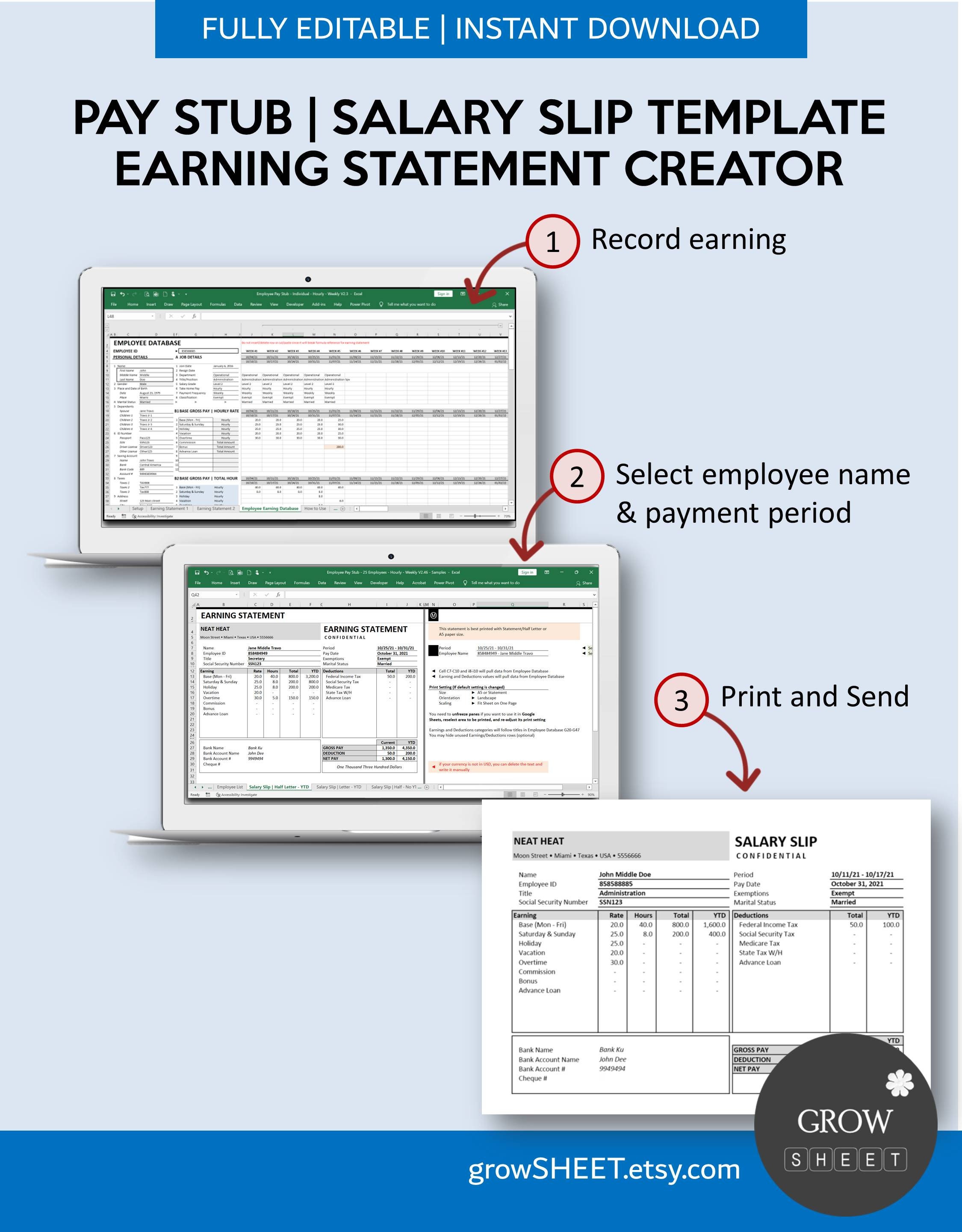Salary Slip Generator | Pay Slip Creator With Hourly Employee Database ...