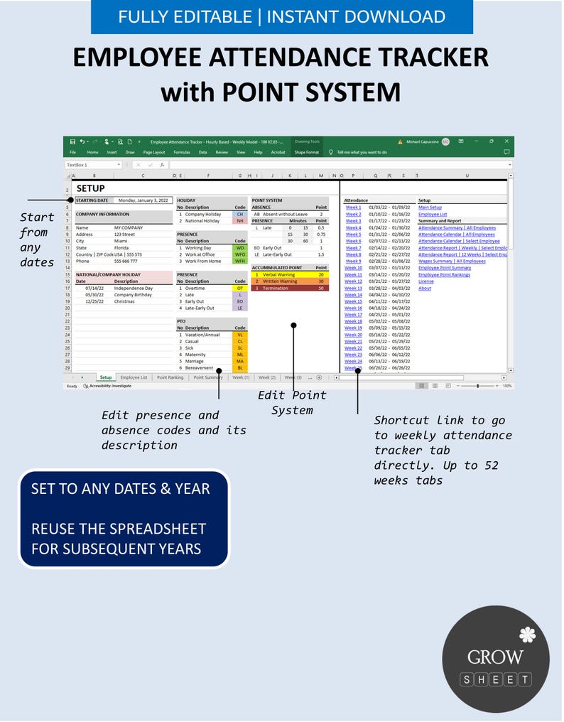 Employee Attendance Tracker With Point System | Automated Disciplinary ...