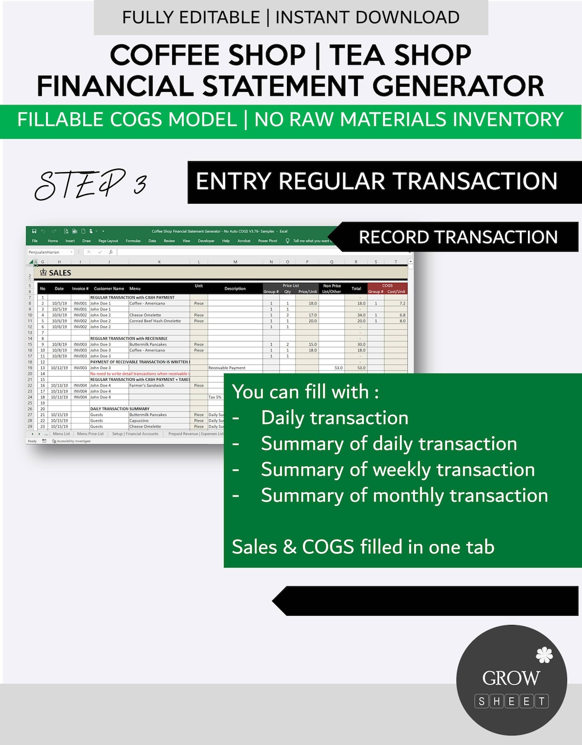 Coffee Shop Business Financial Statement Generator | Automated Income ...