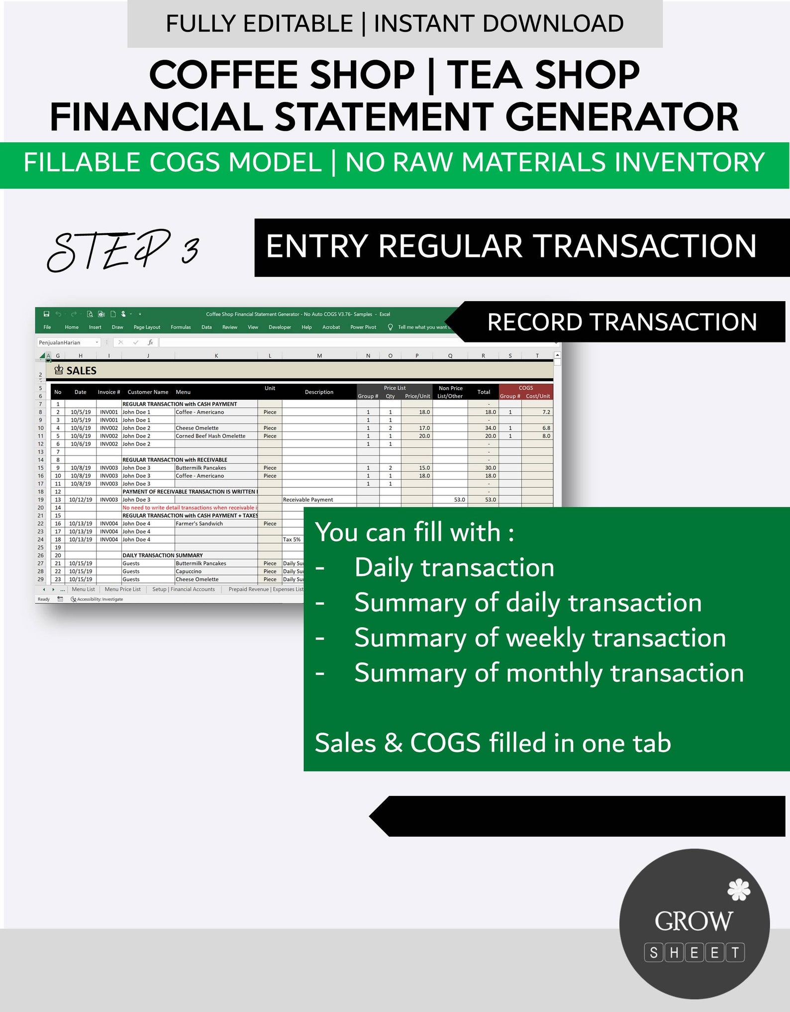 Coffee Shop Business Financial Statement Generator Automated Income ...