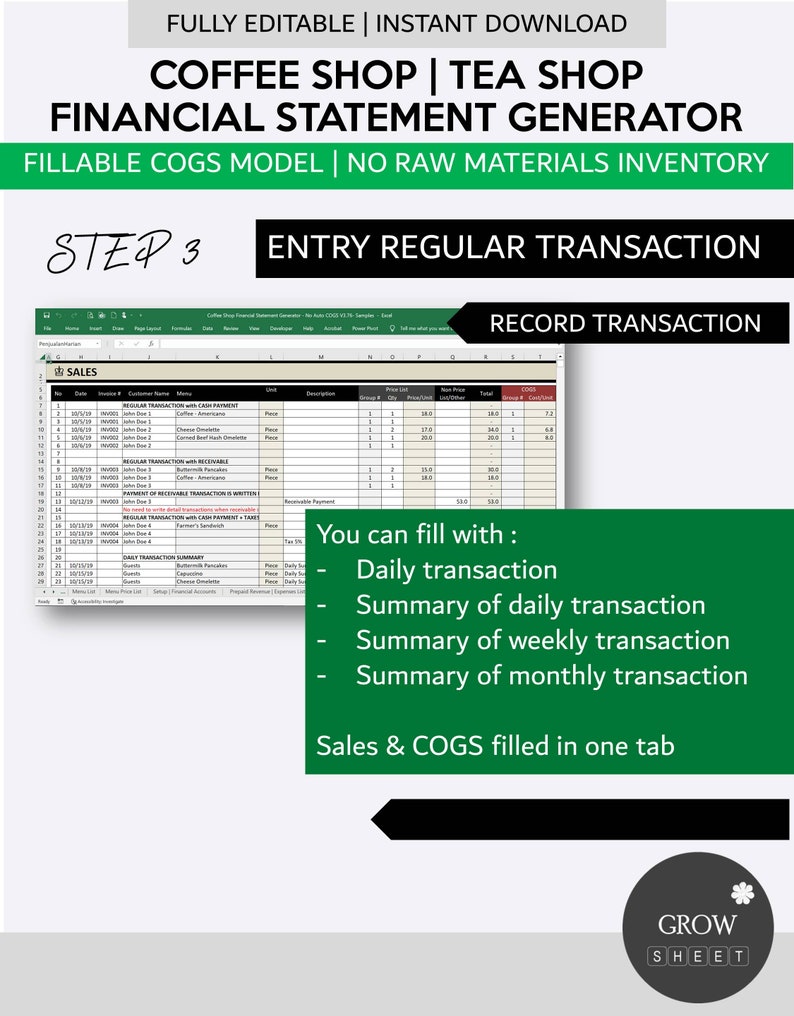 Coffee Shop Business Financial Statement Generator Automated Income ...
