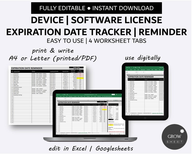 Employee Software License Expiry Date Tracker | Simple Inventory ...