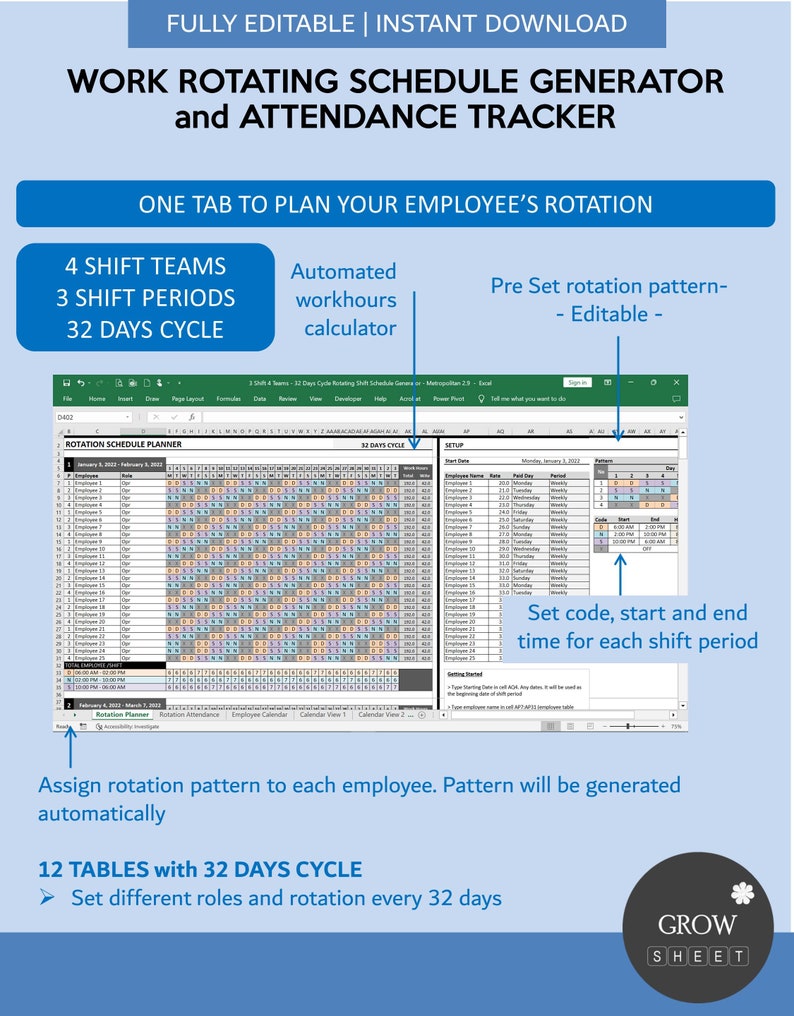 Work Rotating Generator Template and Attendance Tracker | Automated ...